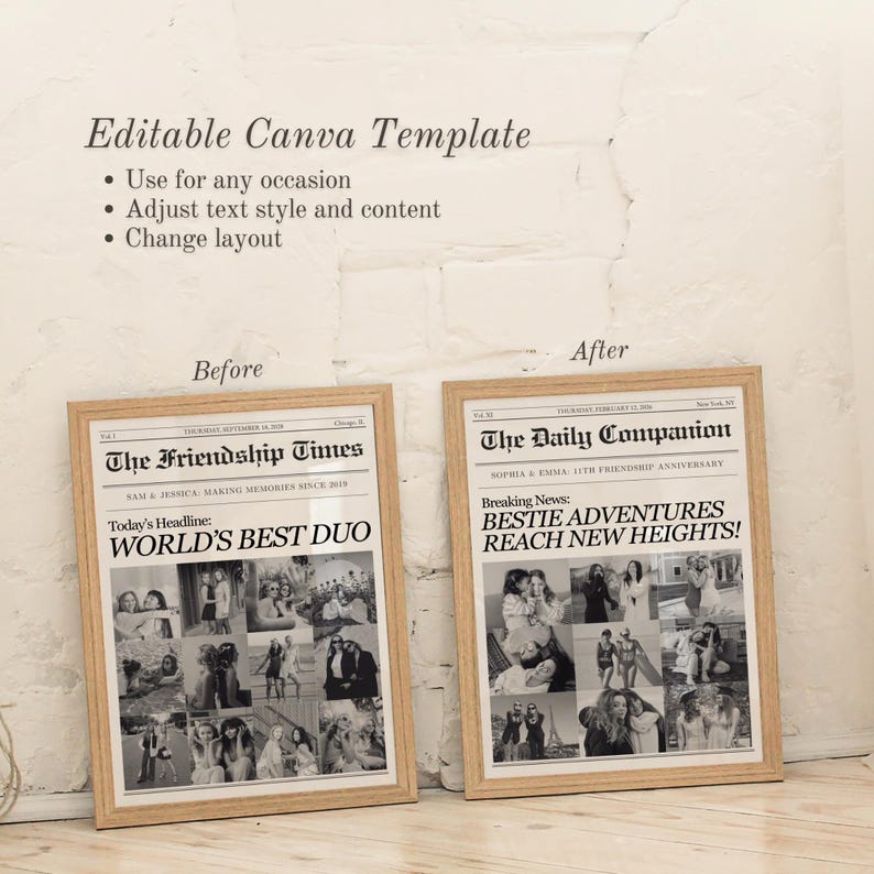 Custom Newspaper Gift for Best Friend Template, Personalised Female ...