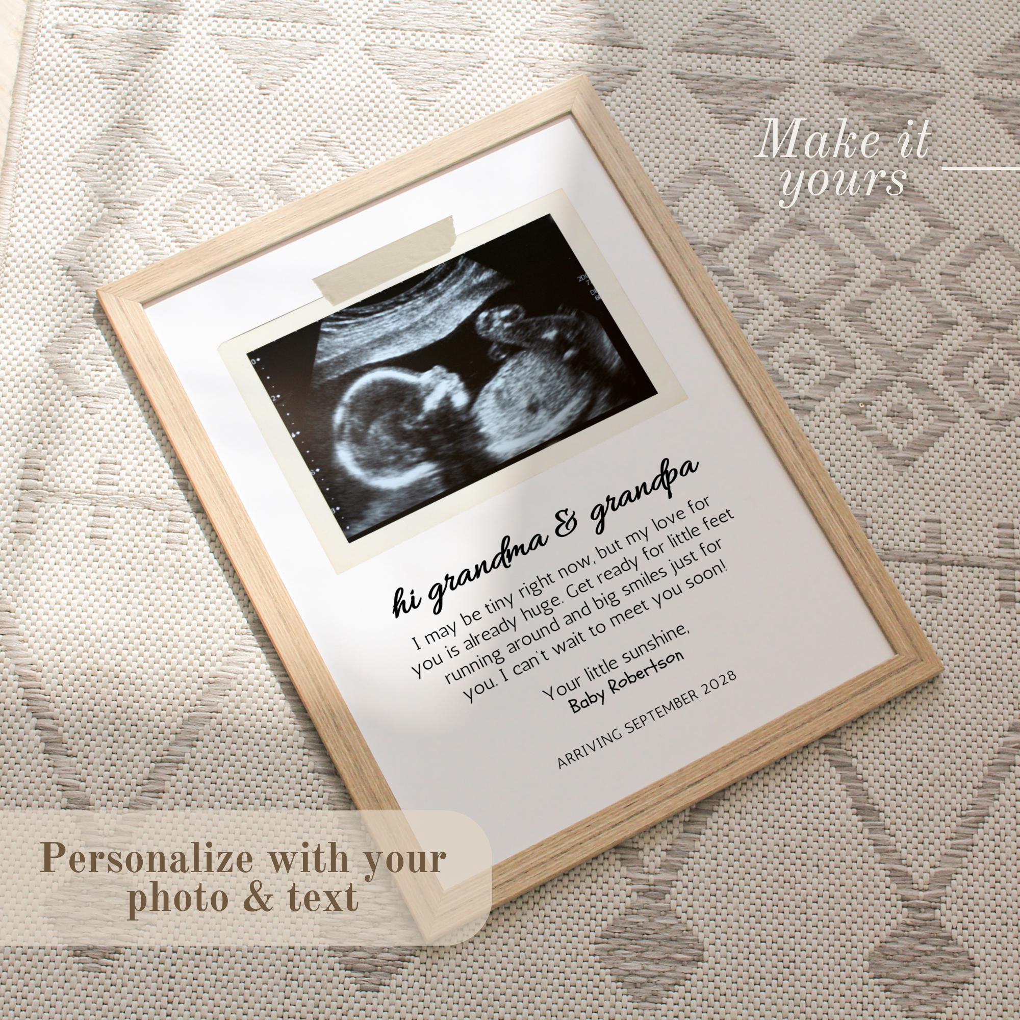Pregnancy Reveal Photo Frame Gift for Grandparents: Editable Canva ...