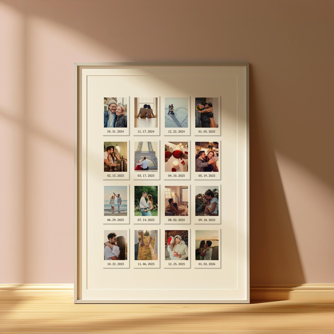 Custom Polaroid Photo Collage Frame Anniversary Wall Art, 1 Year ...
