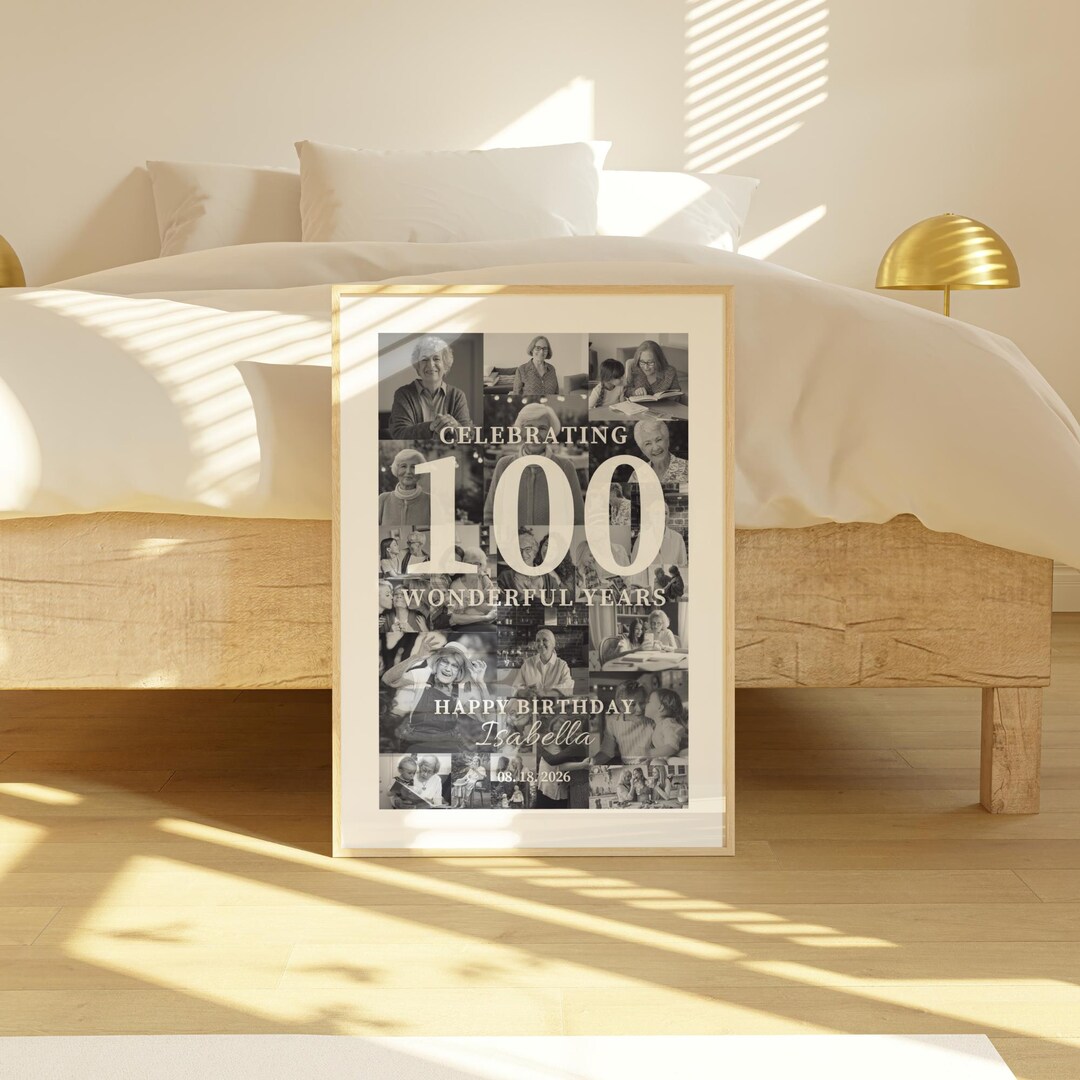100th Birthday Photo Collage Frame Template, 100th Birthday Gift, 100th ...
