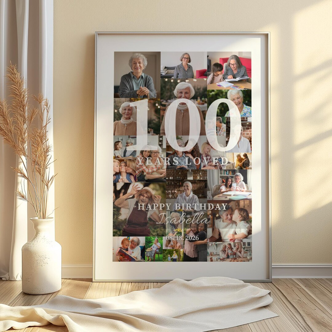 100th Birthday Photo Collage Frame Template, 100th Birthday Gift, 100th ...