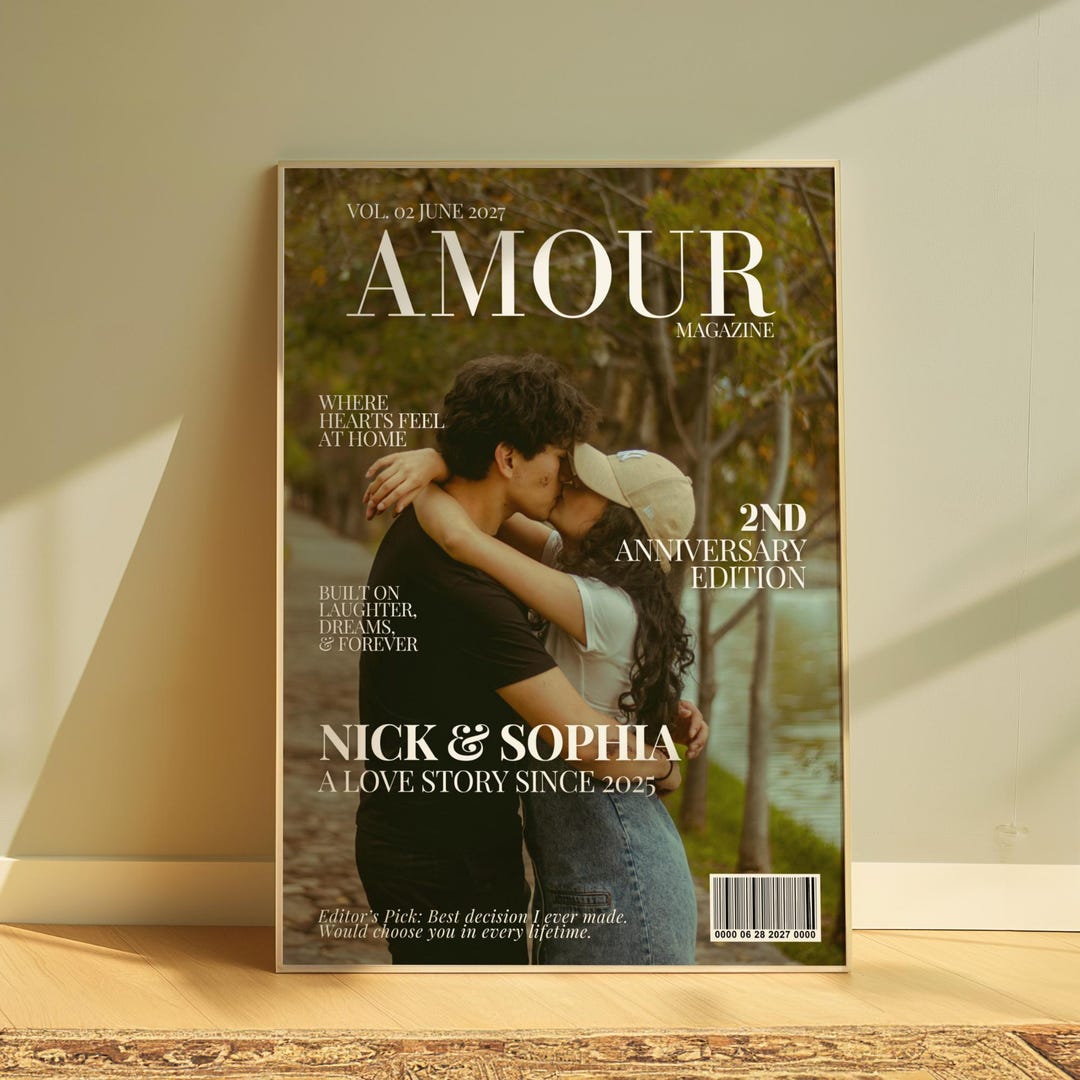 Couple Magazine Cover Anniversary Template, 2nd Anniversary Gift for ...