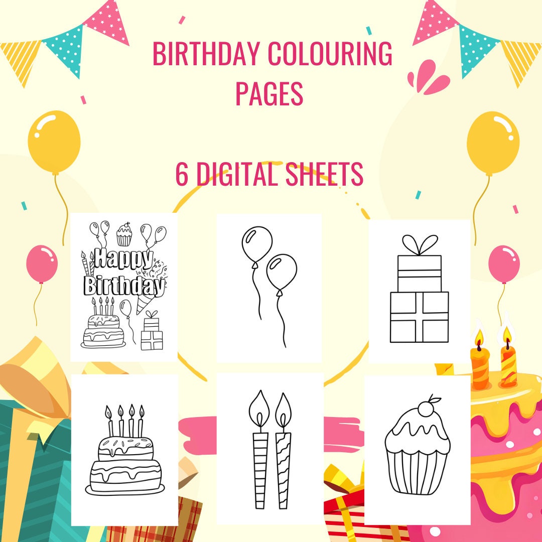 Birthday Colouring Pages, Bold and Simple Designs for Easy Colouring ...