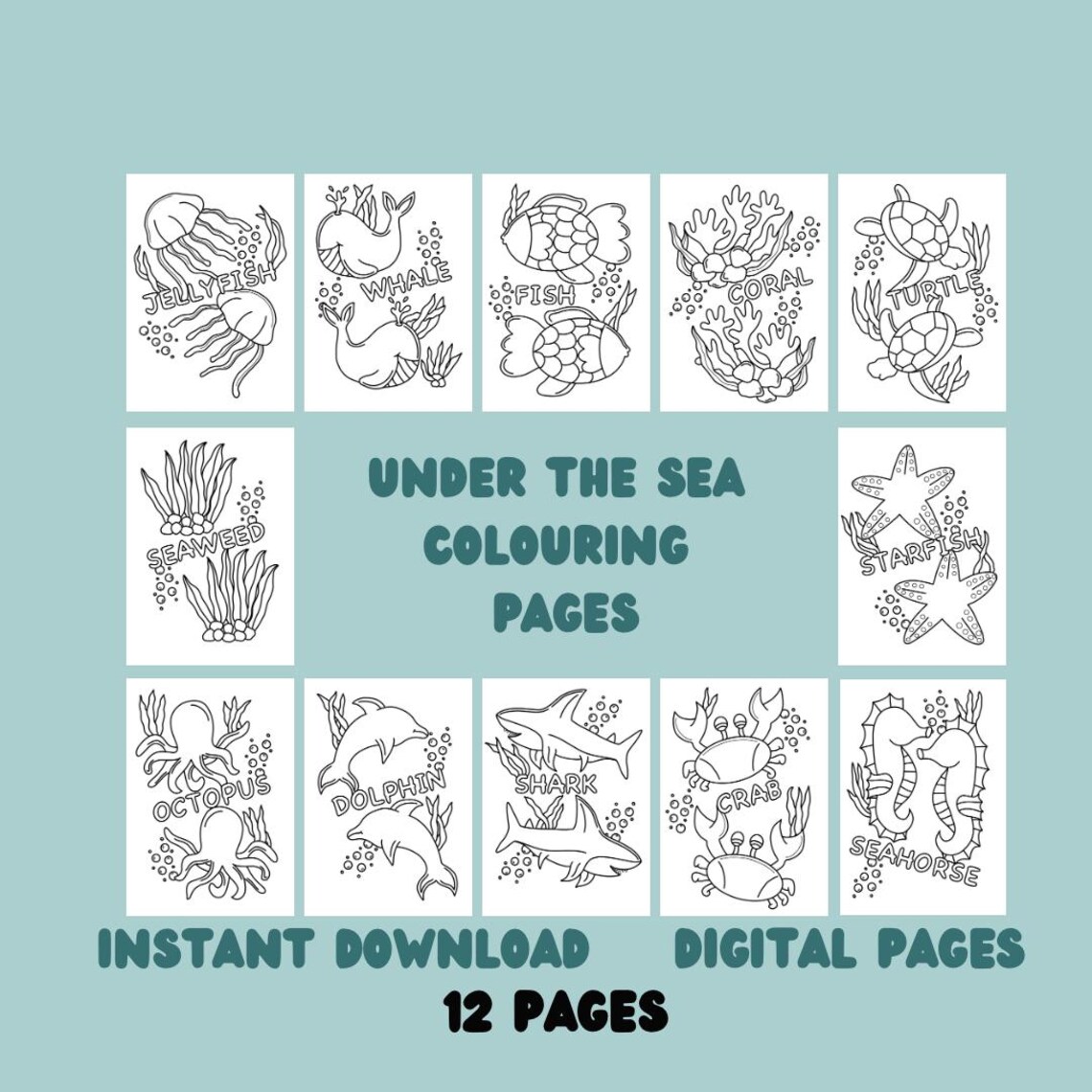 Under the Sea Coloring Pages: Bold Sea Animals (digital Download) - Etsy