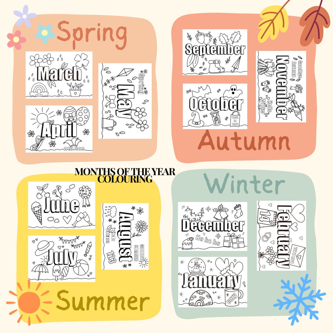 Months of the Year Colouring Pages, Colouring for Children, Months ...