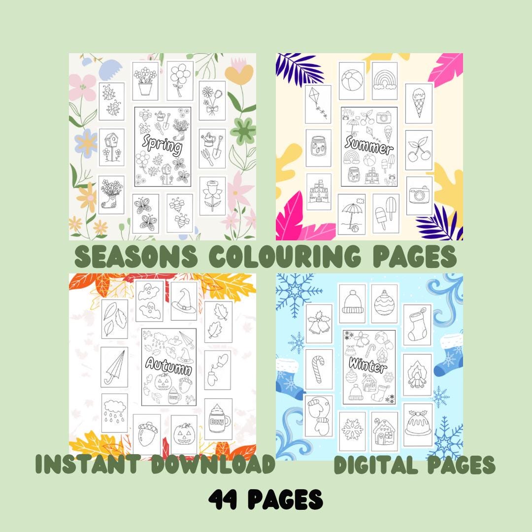 Seasons Digital Colouring Pages, Printable Sheets, Easy and Bold ...