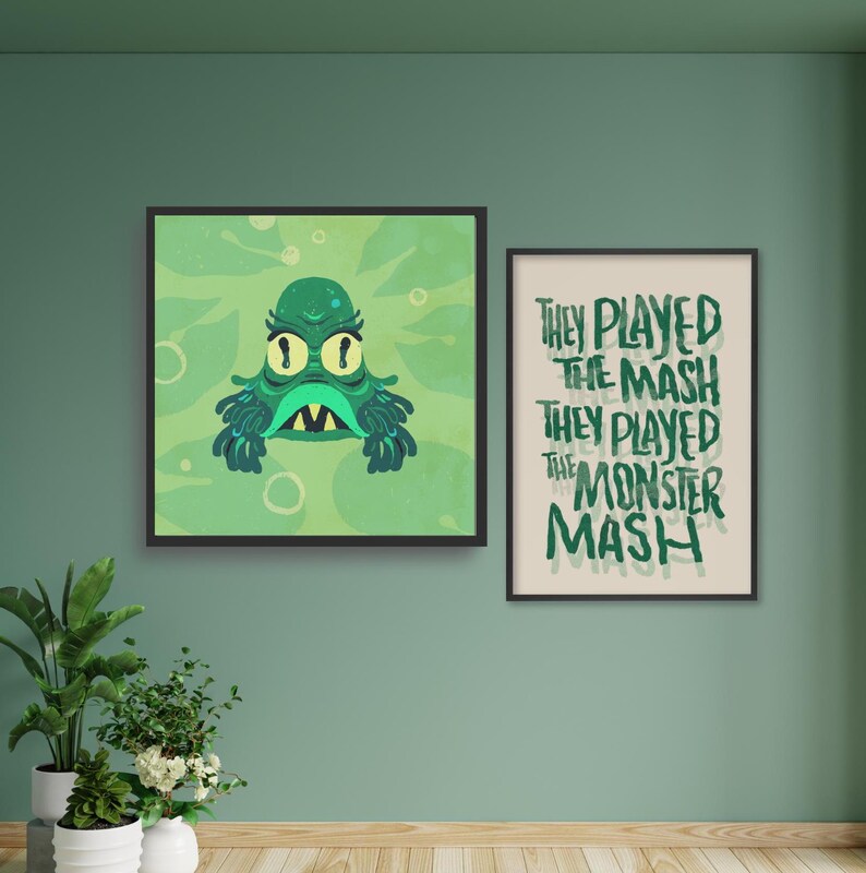 LAGOON MONSTER Retro Halloween Monster Mash Print, Boho Halloween ...