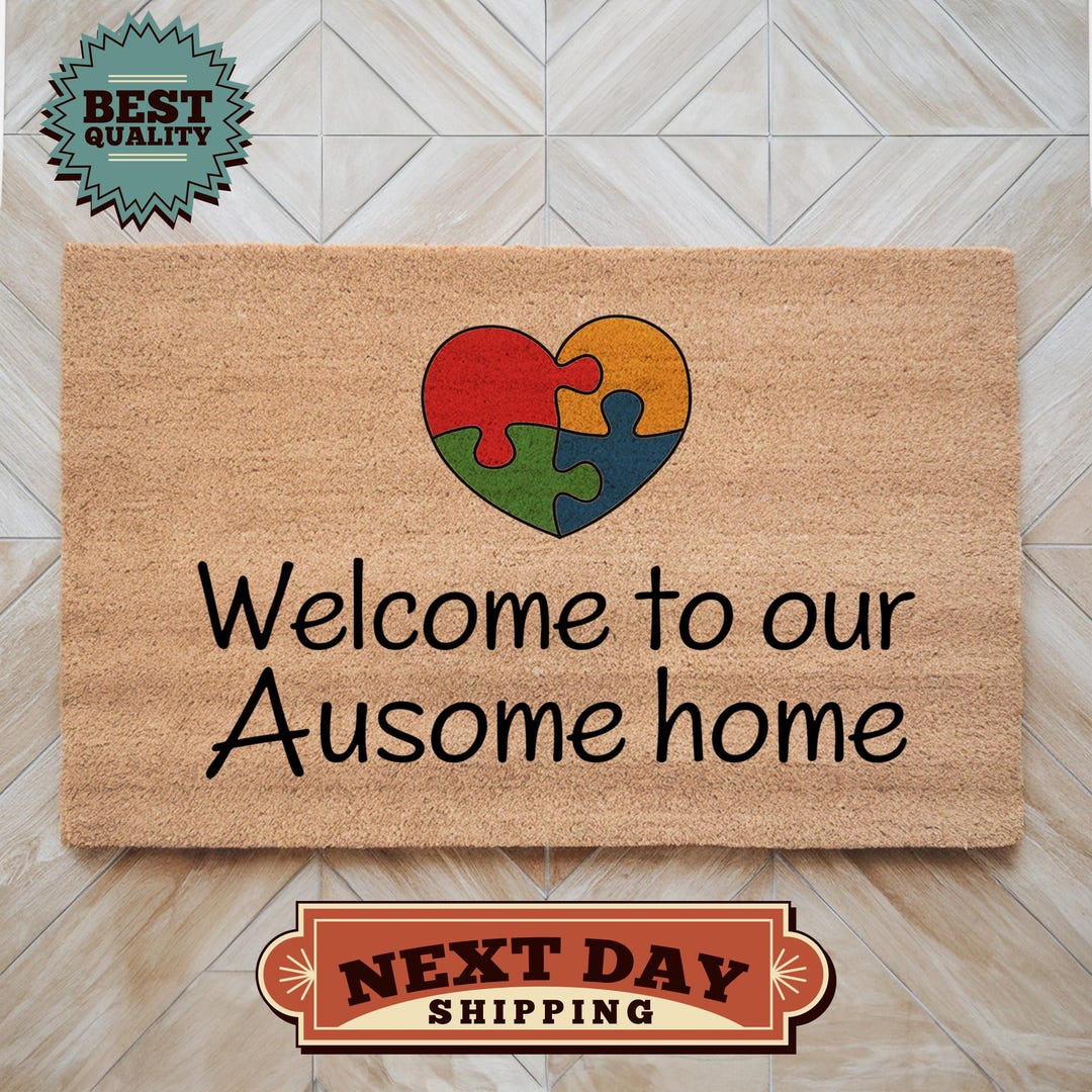 Welcome to Our Ausome Home Autism Doormat, Autism, Autism Puzzle ...