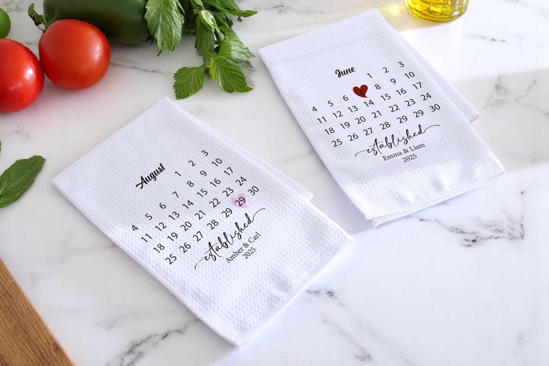 Wedding Calendar Dish Towel, Name Dish Towel, Kitchen Decor, Hand Towel ...