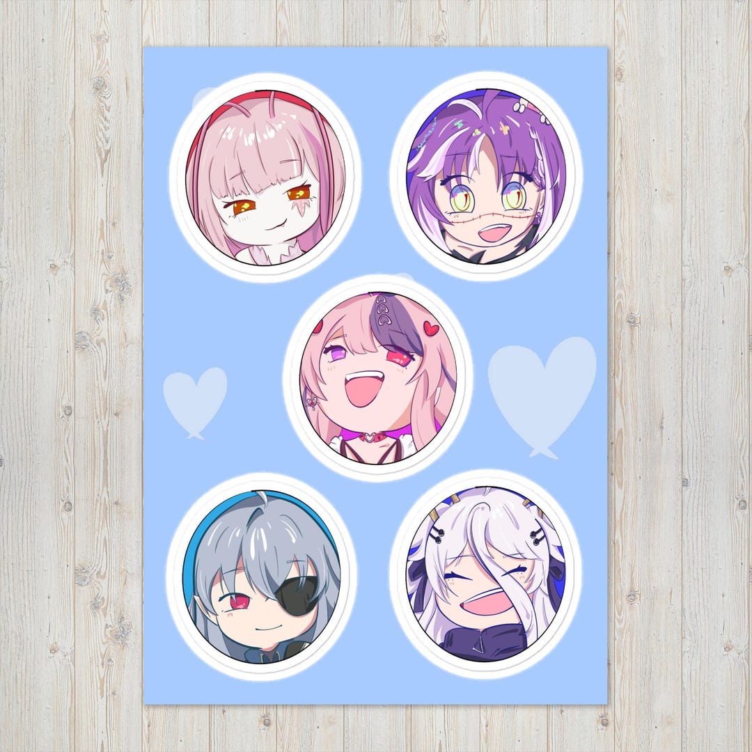 Vshojo Girls, 5 Sticker Set, Ironmouse, Geega, Matara Kan, Michi ...