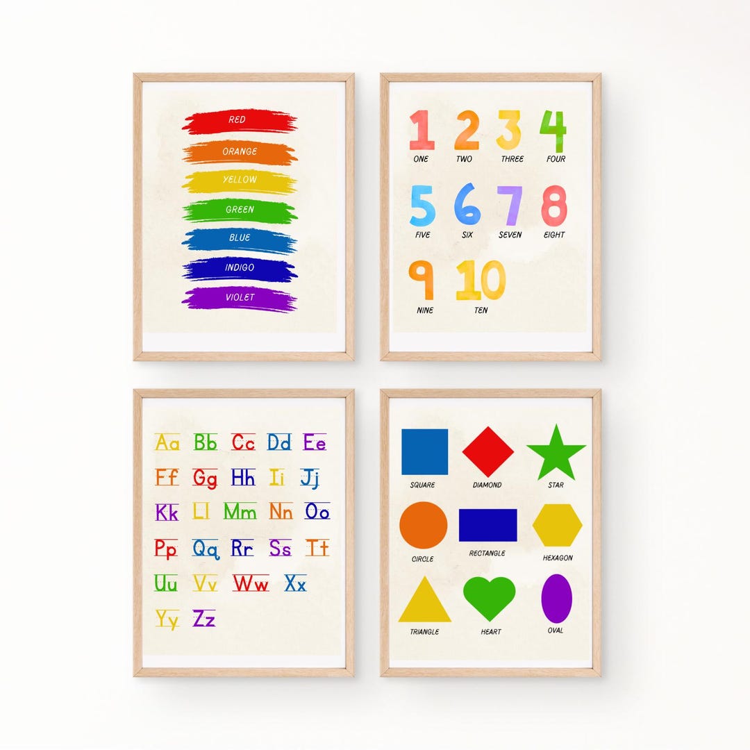 Rainbow Educational Posters | Colors, Numbers, Letters, and Shapes ...