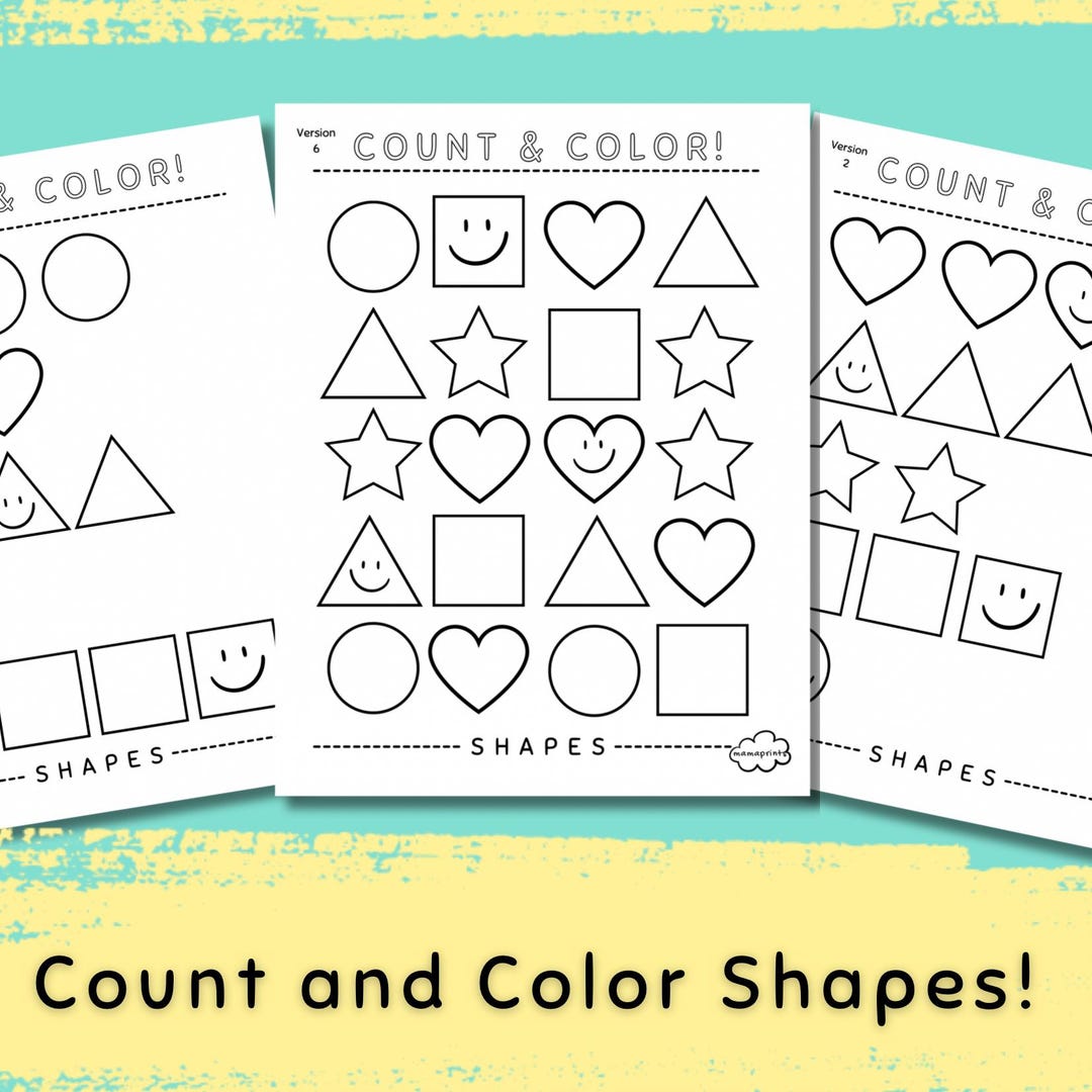 Count and Color Printable Coloring Sheet - Beginner Shapes, Preschool ...