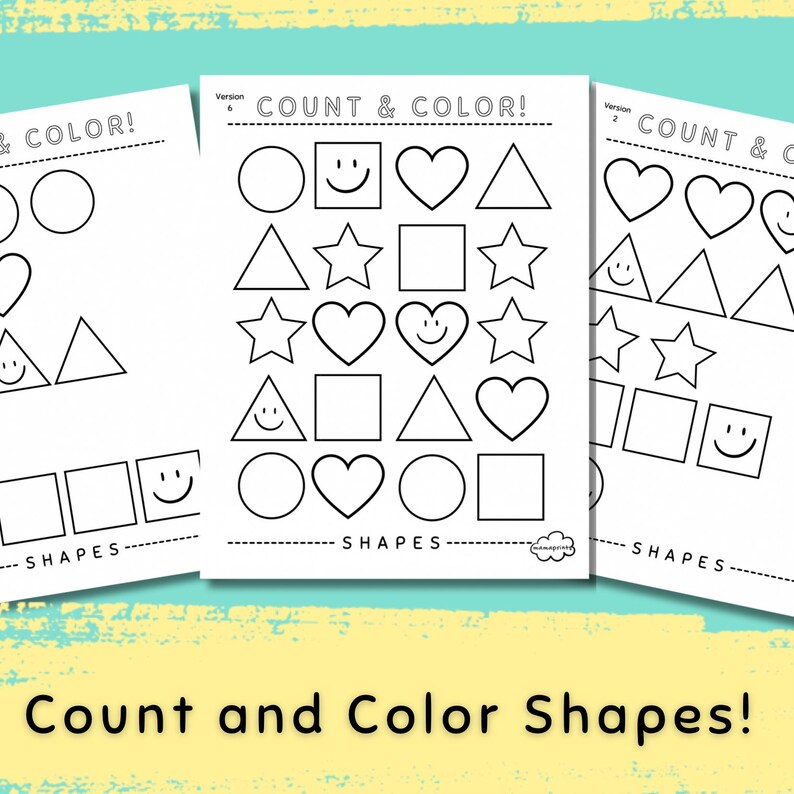 Count and Color Printable Coloring Sheet - Beginner Shapes, Preschool ...