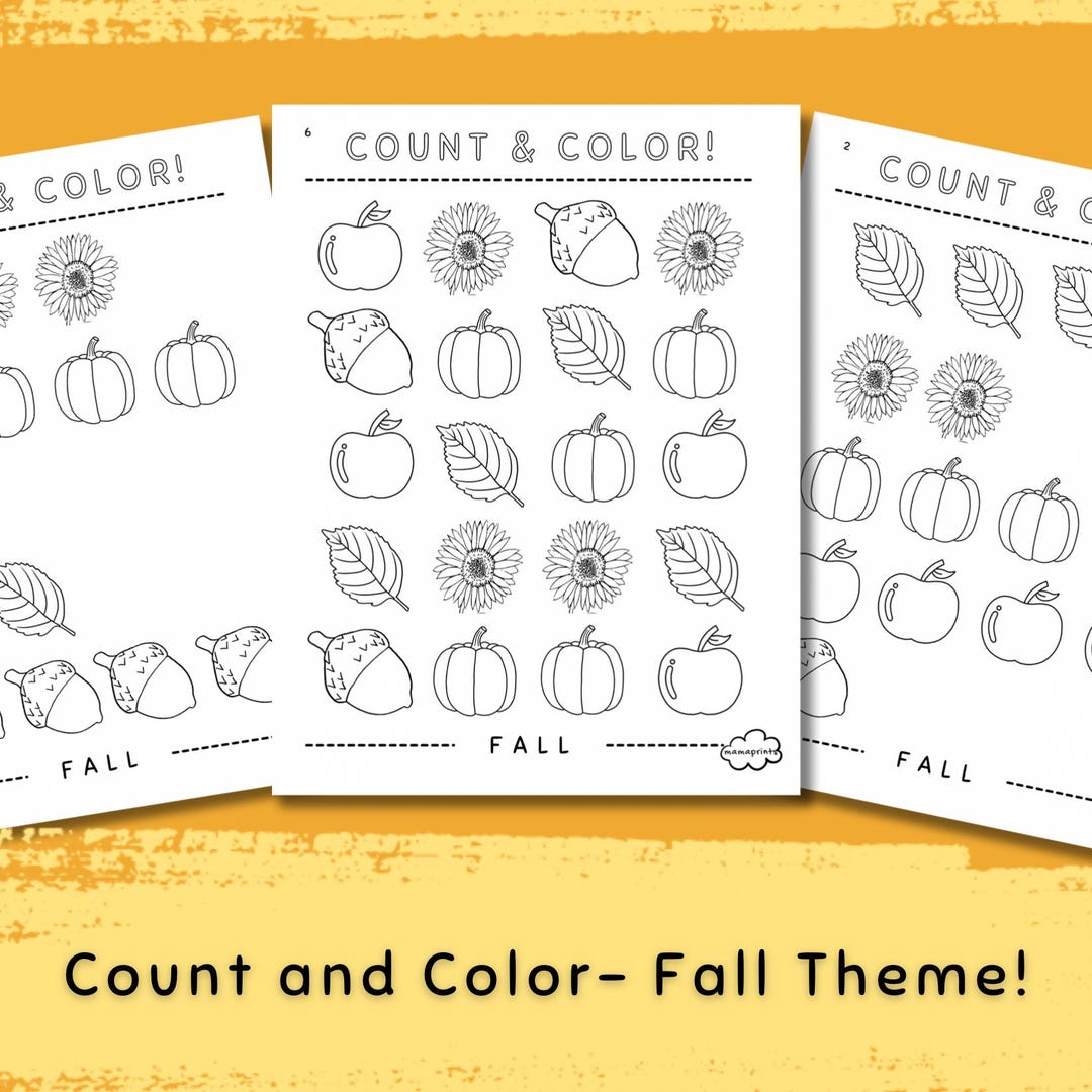 Count and Color Printable Coloring Sheet - Fall Theme, Preschool ...