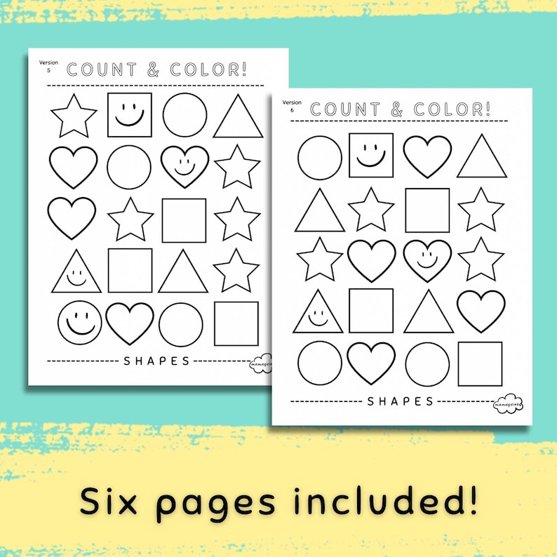 Count and Color Printable Coloring Sheet - Beginner Shapes, Preschool ...