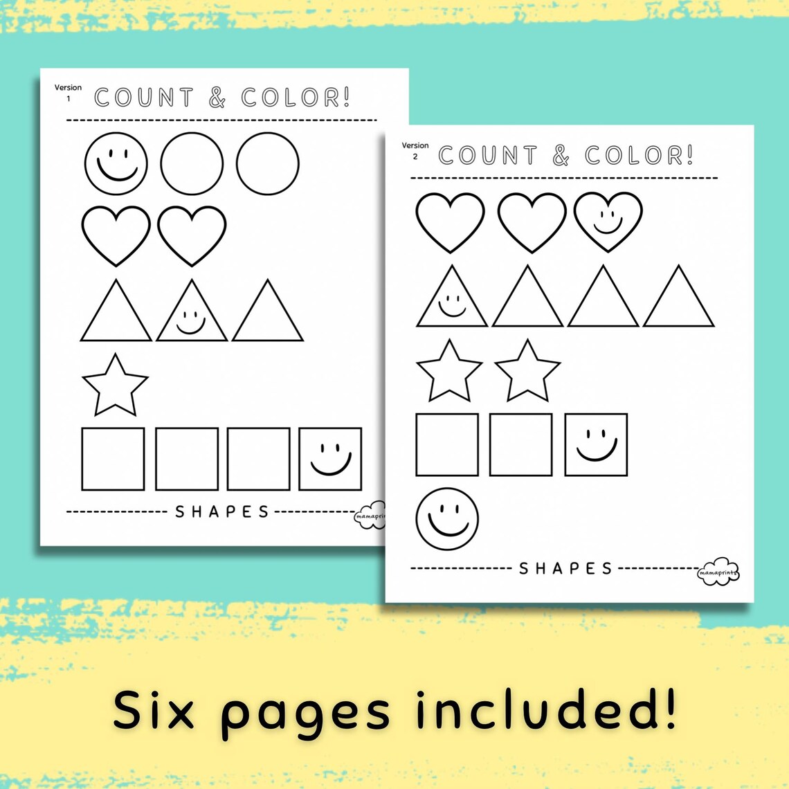 Count and Color Printable Coloring Sheet - Beginner Shapes, Preschool ...