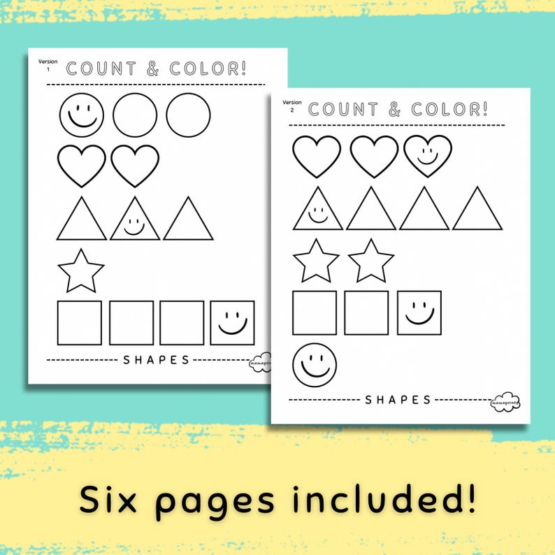 Count and Color Printable Coloring Sheet - Beginner Shapes, Preschool ...