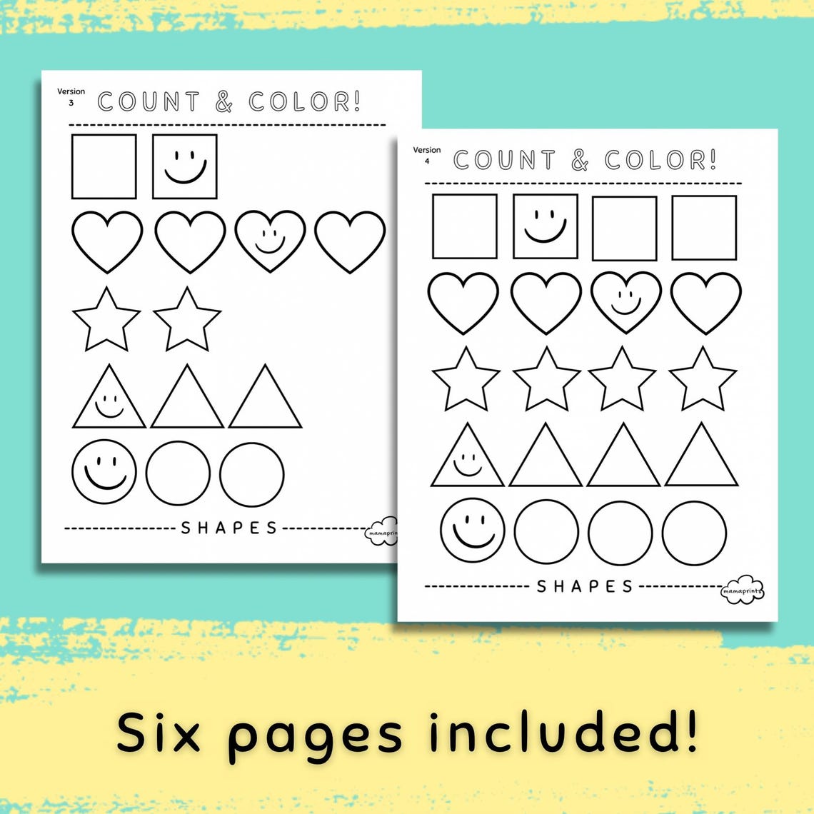 Count and Color Printable Coloring Sheet - Beginner Shapes, Preschool ...