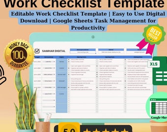Work Checklist Template for Task Management, Editable Google Sheets ...