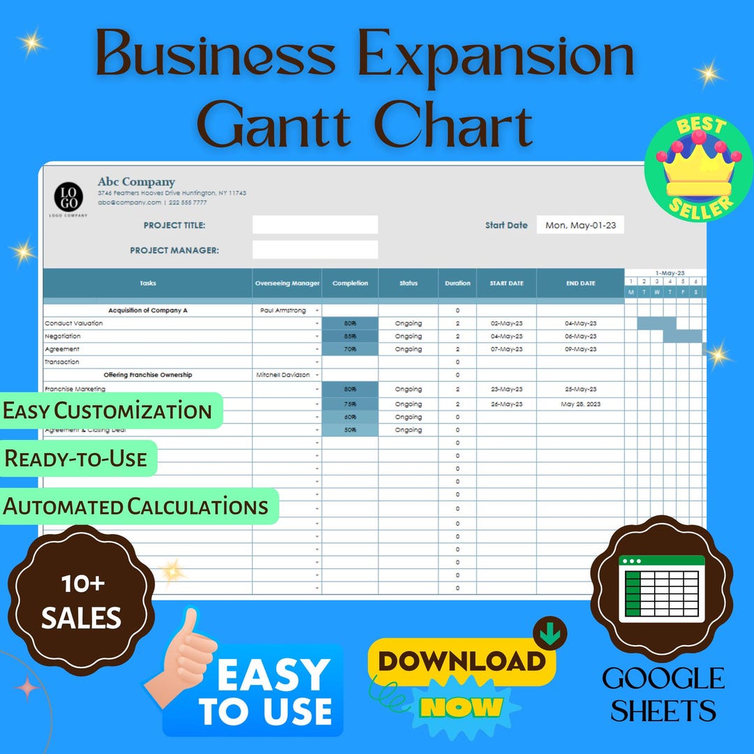Business Expansion Gantt Chart Template, Editable Google Sheets ...
