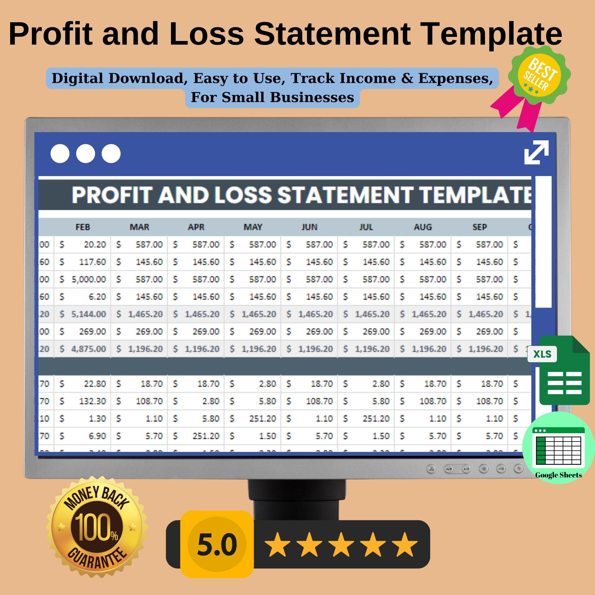Profit and Loss Statement Template Google Sheets Editable Digital ...