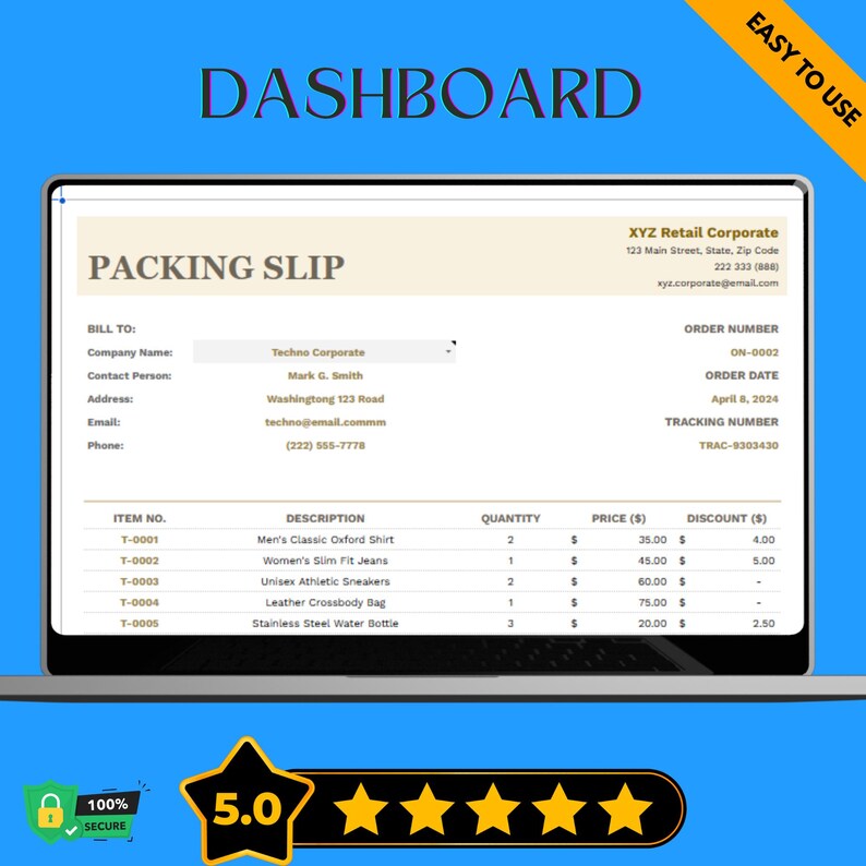 Retail Packing Slip Template, Printable Order Invoice, Google Sheets ...