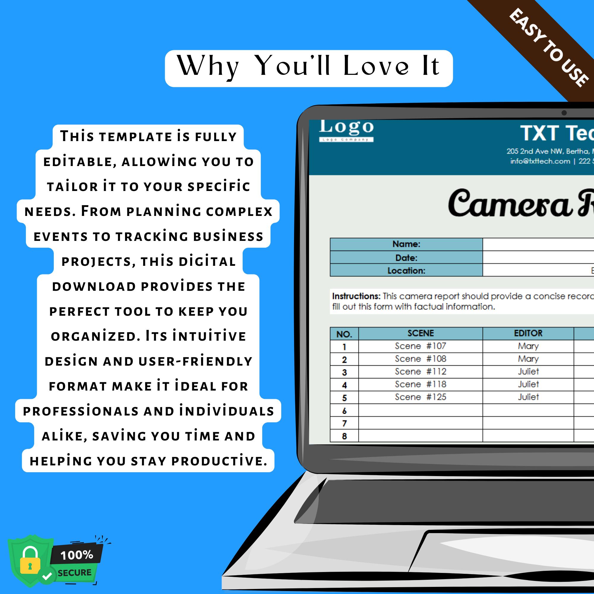 Camera Report Template, Editable Google Sheets, Digital Download for ...