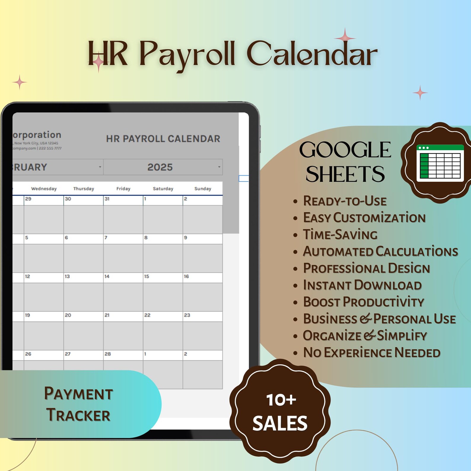 Editable HR Payroll Calendar, Google Sheets, Digital Download for ...