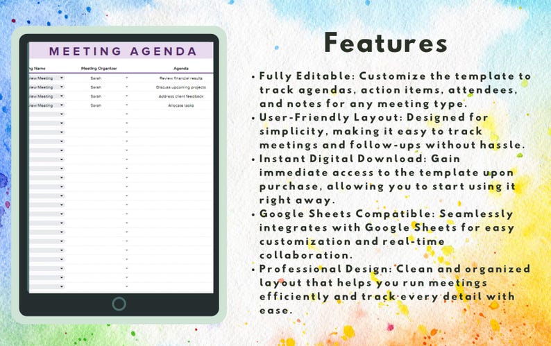 Editable Meeting Tracker Template Easy to Use Digital Download Google ...