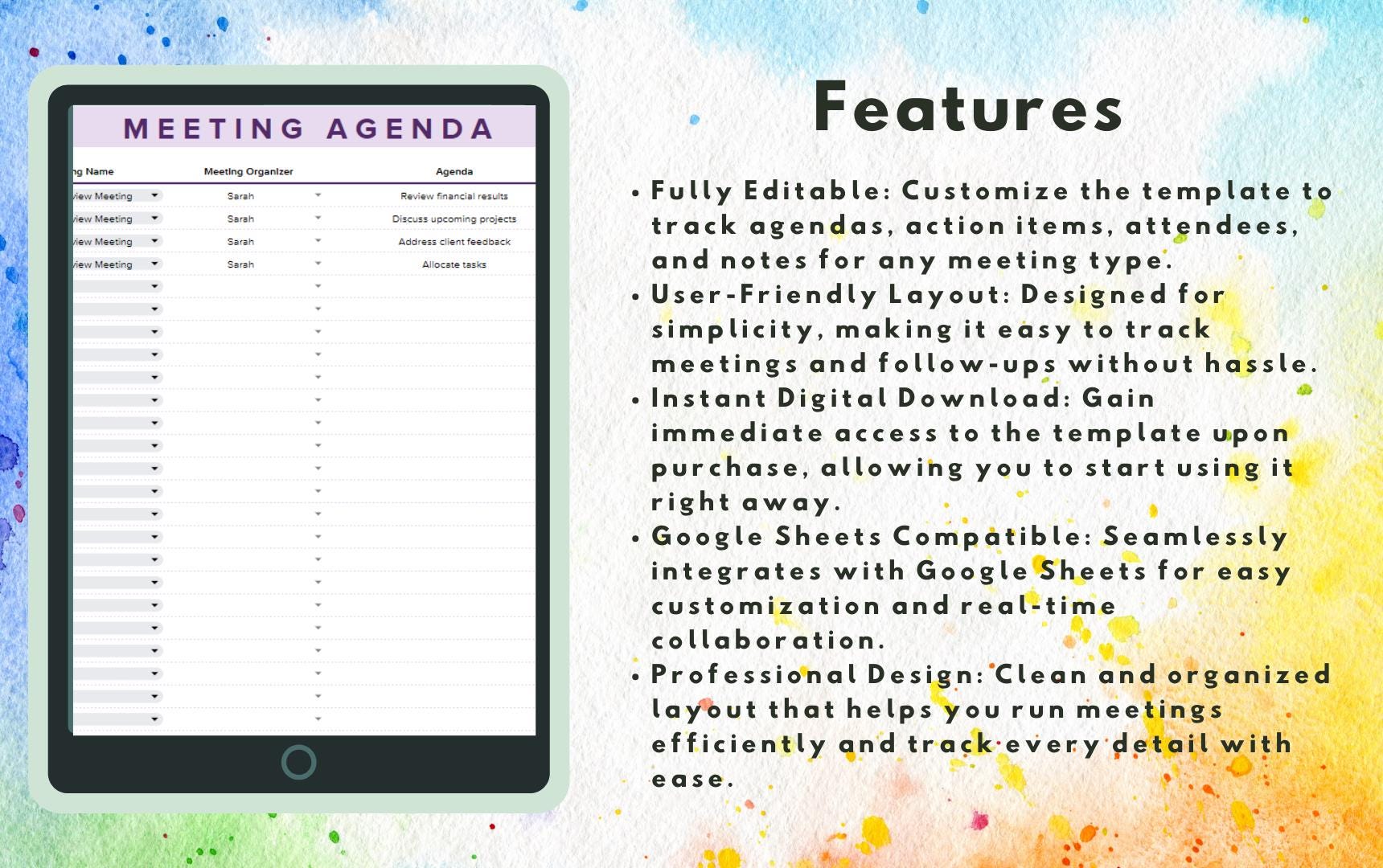 Editable Meeting Tracker Template | Easy to Use Digital Download ...