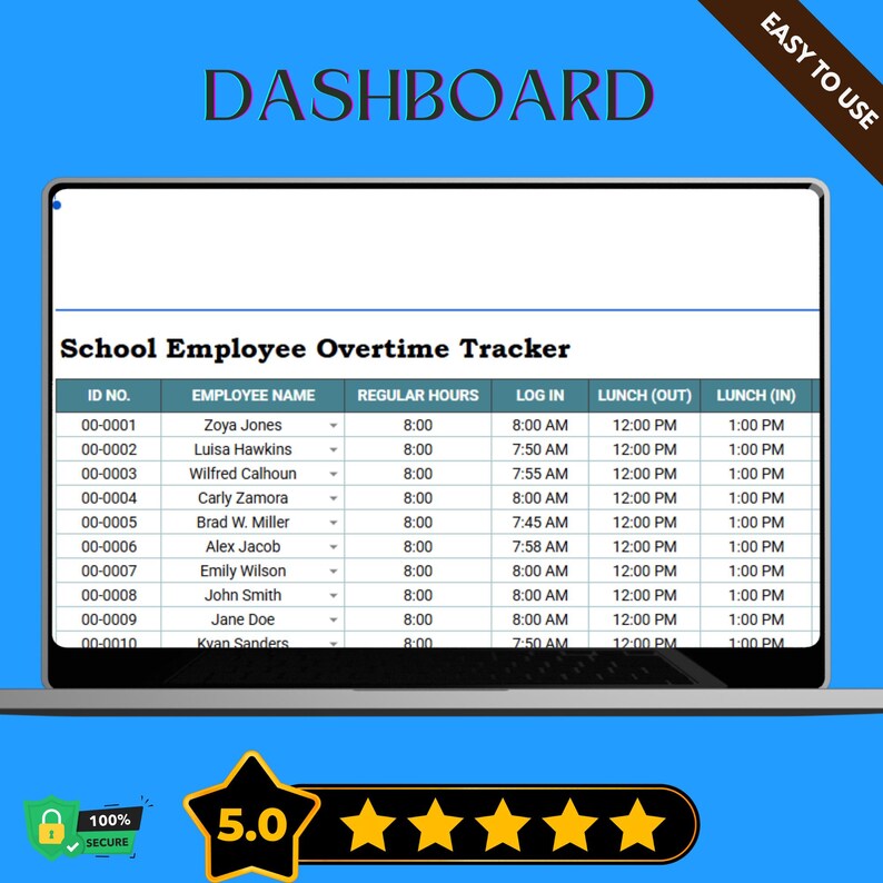 School Employee Overtime Tracker Template, Teacher Timesheet, HR ...