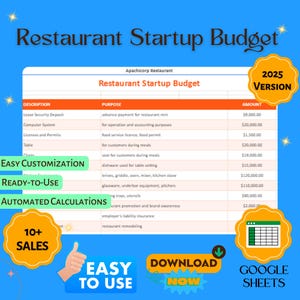 Restaurant Startup Budget Template Google Sheets, Editable Financial ...