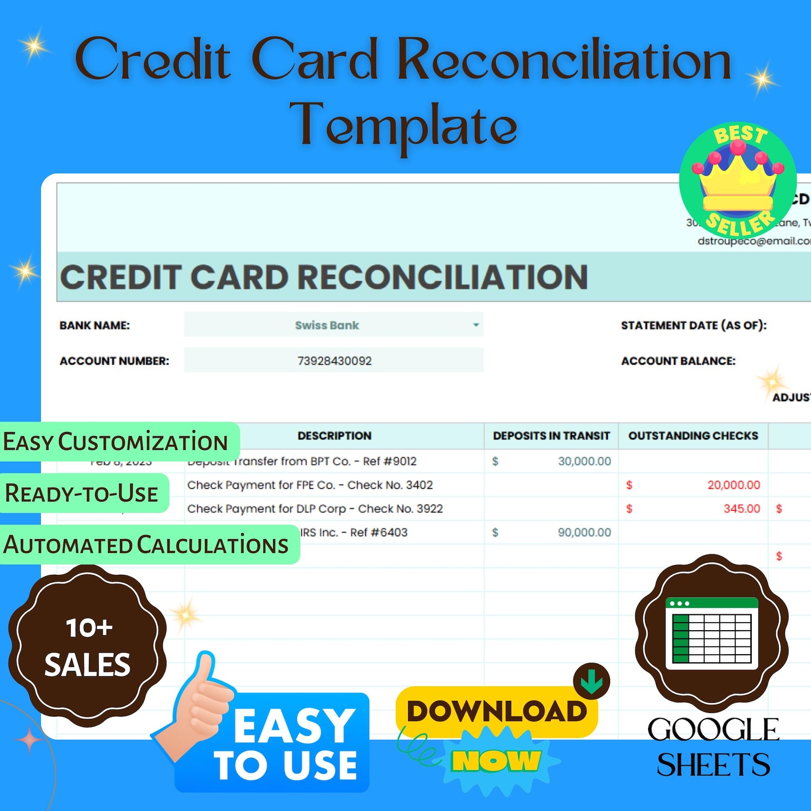 Credit Card Reconciliation Template, Editable Google Sheets, Digital ...