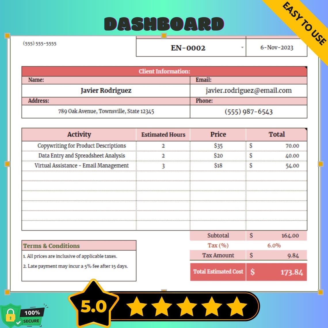 Business Estimate Template Google Sheets | Editable Cost Quote Form for ...