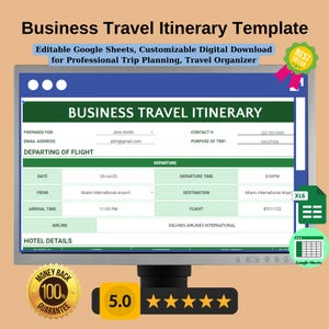 Business Travel Itinerary Template | Editable Google Sheets ...