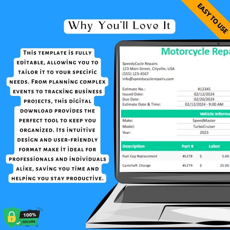 Motorcycle Repair Estimate Template, Google Sheets Auto Service Invoice ...