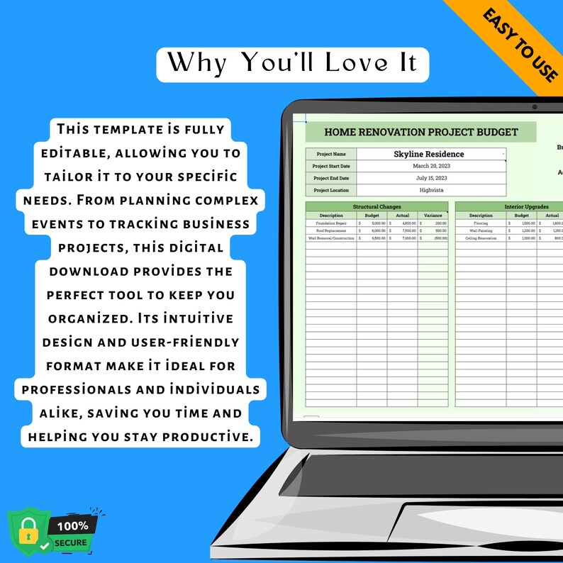 Home Renovation Project Budget Template, Remodeling Cost Planner, Home ...