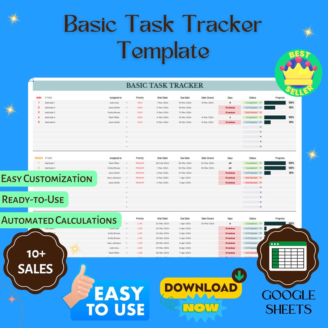 Basic Task Tracker Template, Editable Google Sheets, Simple Task ...