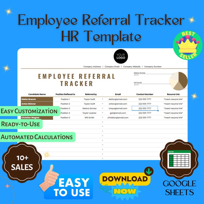 Employee Referral Tracker HR Template, Editable Google Sheets, Employee ...