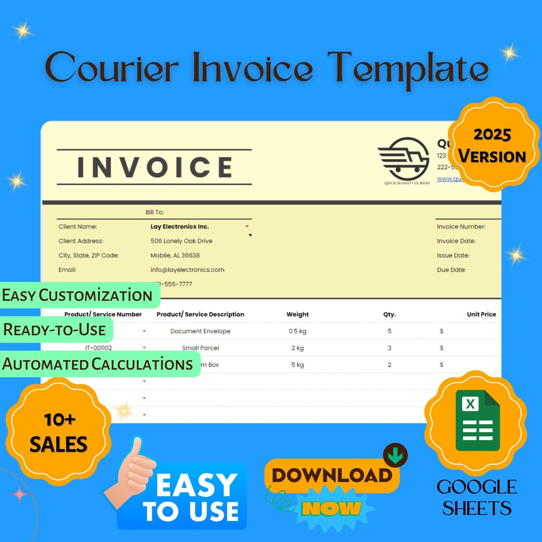 Courier Invoice Template | Easy to Use Digital Download | Google Sheets ...