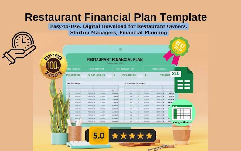 Restaurant Financial Plan Template, Editable Google Sheets, Easy-to-use ...