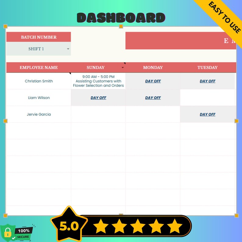 Employee Schedule Template, Google Sheets Work Planner, Digital ...
