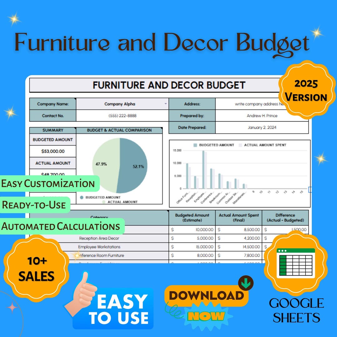 Furniture and Decor Budget Template, Home Styling Cost Planner ...