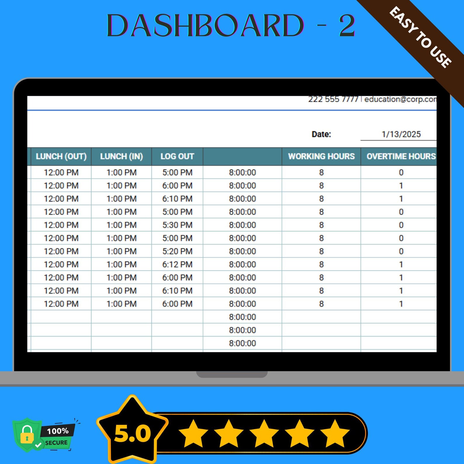 School Employee Overtime Tracker Template, Teacher Timesheet, HR ...