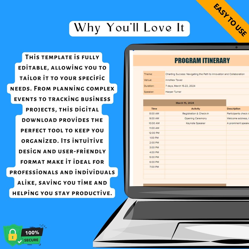 Program Itinerary Template, Editable Google Sheets Template, Digital ...