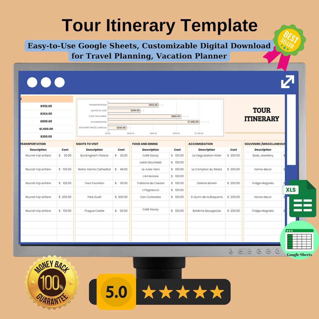 Tour Itinerary Template: Google Sheets Travel Planner (digital Download ...