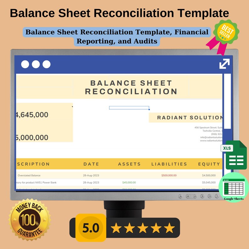 Balance Sheet Reconciliation Template, Editable Google Sheets, Easy-to ...