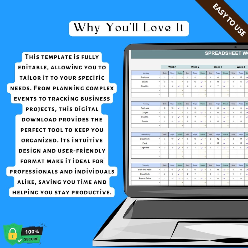 Spreadsheet Workout Template, Editable Google Sheets, Digital Download ...