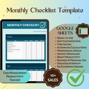 Editable Monthly Checklist Template, Google Sheets, Digital Download ...