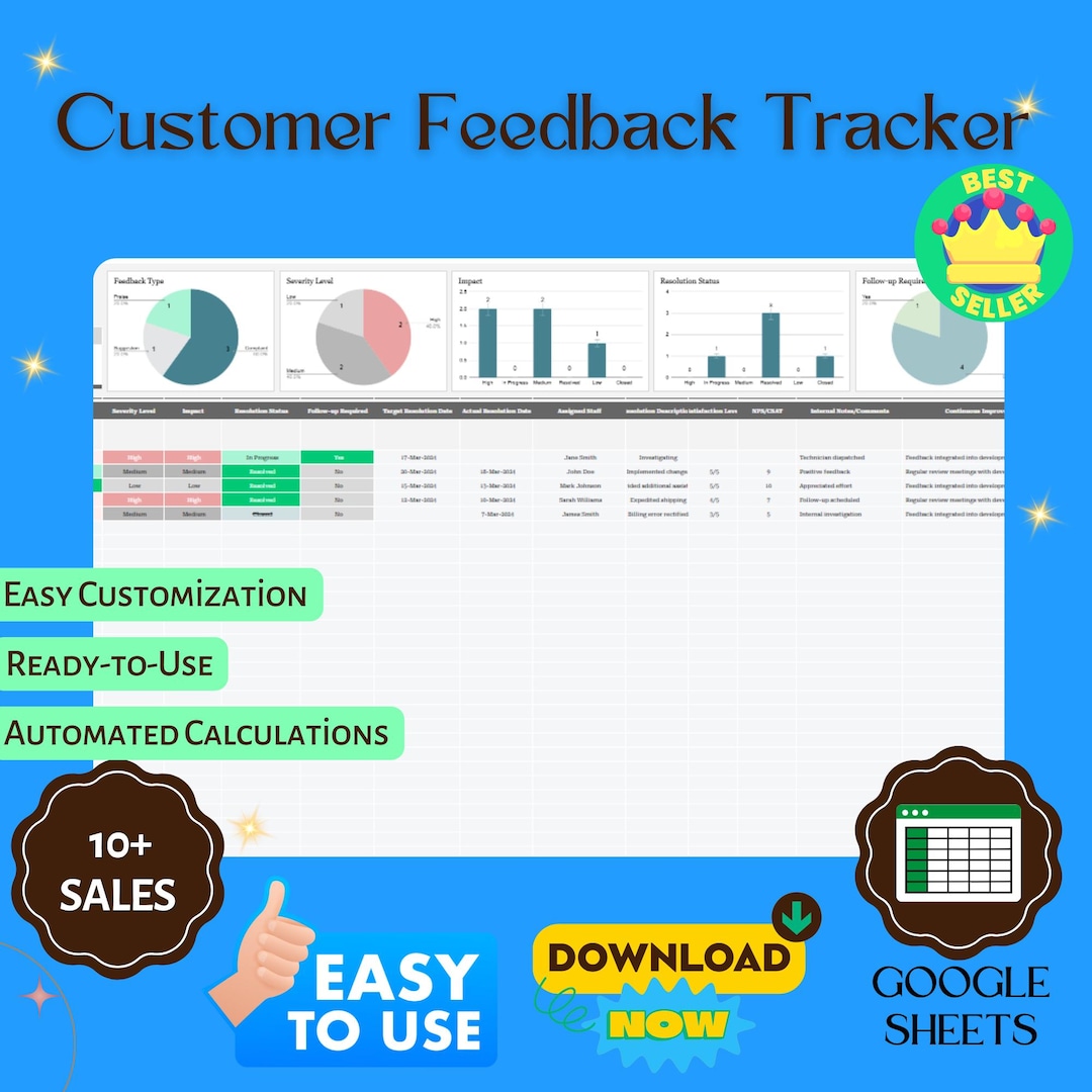 Customer Feedback Tracker Template, Editable Google Sheets, Feedback ...